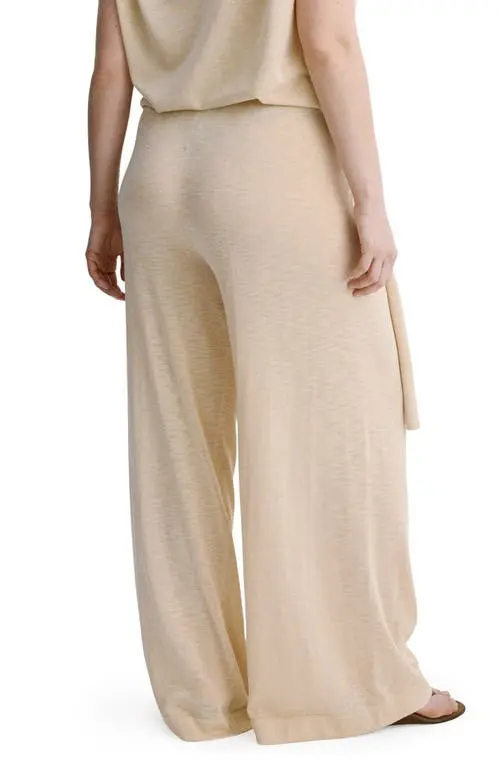 Mango Wide Leg Knit Pants With Knotted Sash
