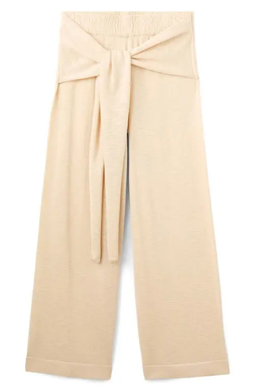 Mango Wide Leg Knit Pants With Knotted Sash