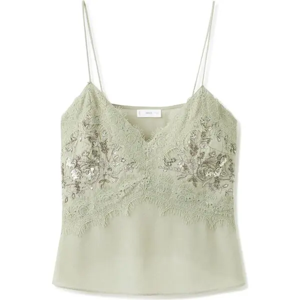 Mango Micro Beaded Embroidered Eyelash Lace Camisole