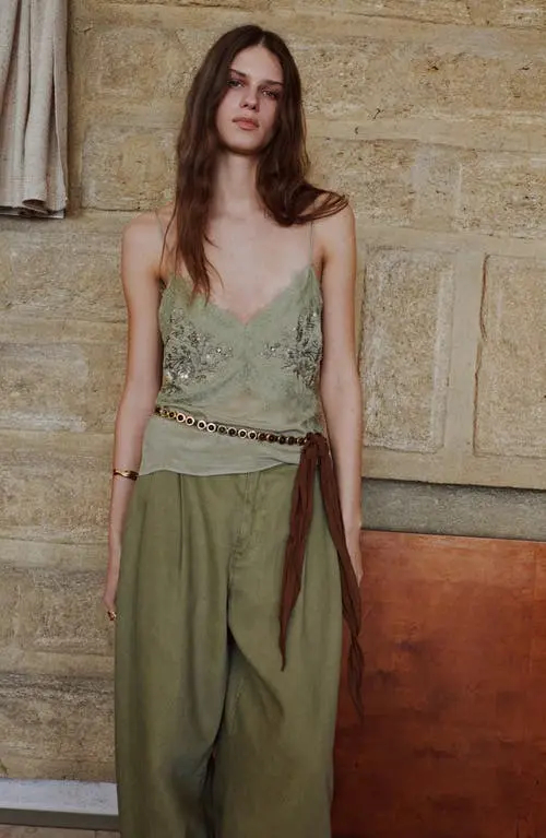 Mango Micro Beaded Embroidered Eyelash Lace Camisole