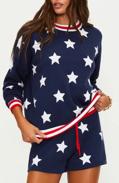 Beach Riot Cal Stars & Stripes Cotton Cover-up Sweatshirt - Twilight Stars