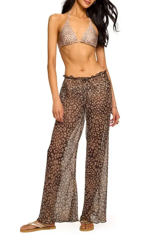 Ramy Brook Alayna Leopard Print Wide Leg Cover-up Pants - Dark Leopard