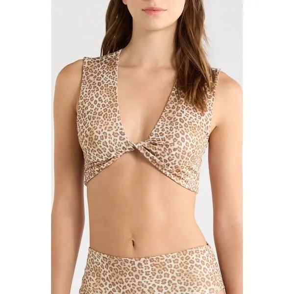 Ramy Brook Olivia Leopard Twist Front Bikini Top - Light Leopard