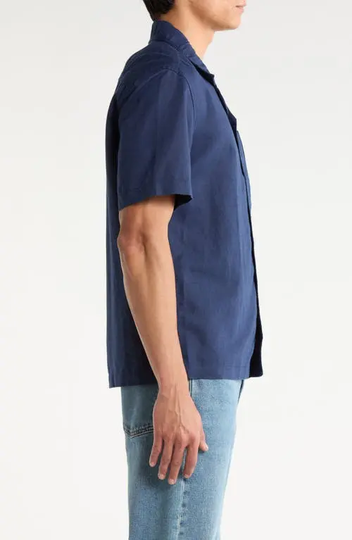 Ag Foster Linen & Cotton Camp Shirt - Deep Navy