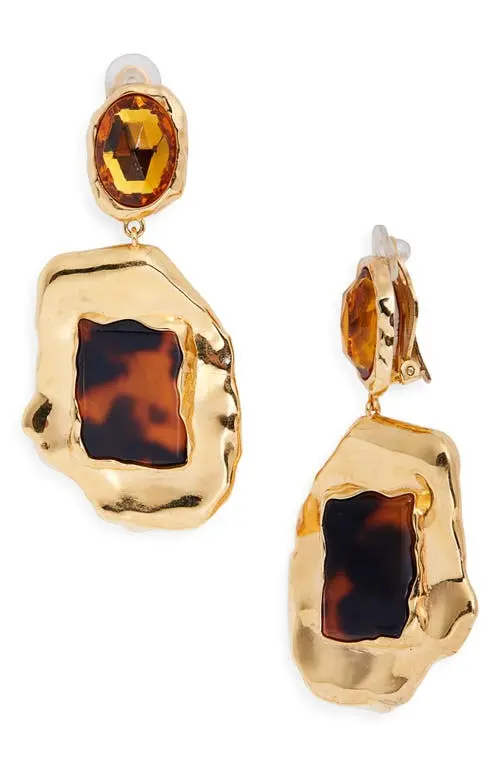 Oscar De La Renta Hammered Shell Crystal Drop Earrings - Tortoise
