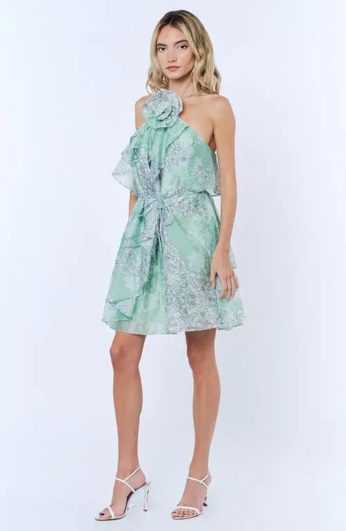 CIEBON Kaia Tiered Printed Halter Minidress