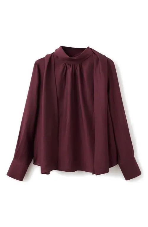 Mango High Neck Blouse With Draped Scarf