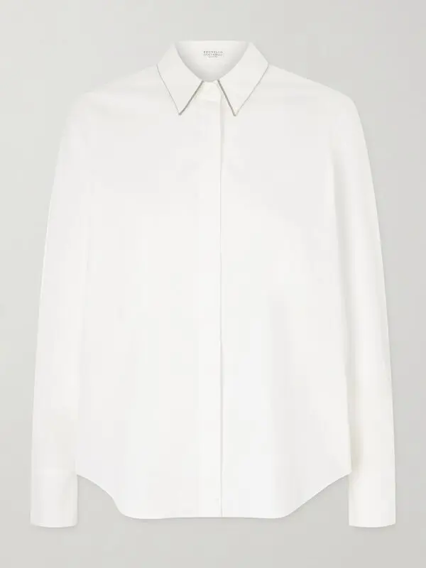 Brunello Cucinelli Embellished Cotton-blend Shirt - White