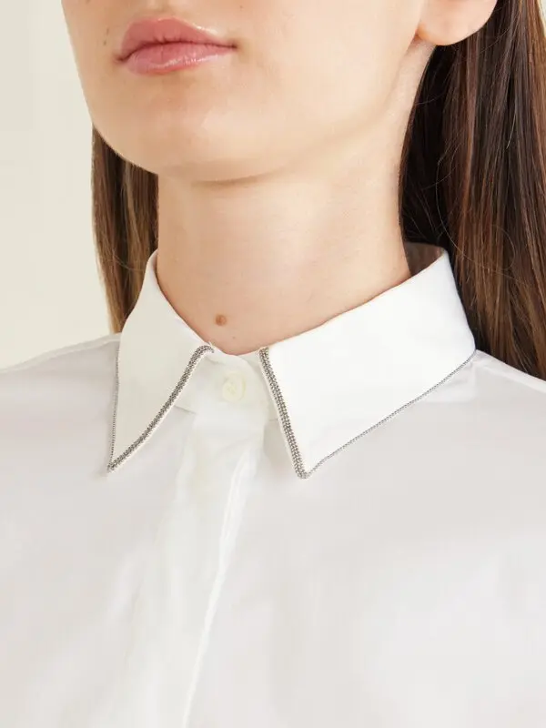 Brunello Cucinelli Embellished Cotton-blend Shirt - White