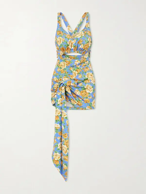 Rabanne Floral-print Stretch-jersey Playsuit With Tie Detail - Multi