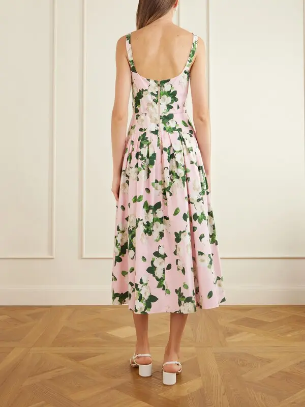 Carolina Herrera Floral-printed Cotton-blend Midi Dress - Pink