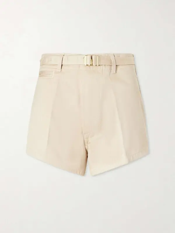 RÙADH The Grier Belted Organic Cotton Twill Shorts - Beige