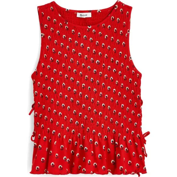 Madewell Smocked Side-tie Tank - Enamel Red