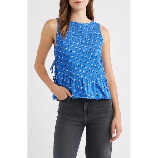 Madewell Smocked Side-tie Tank - Retro Blue