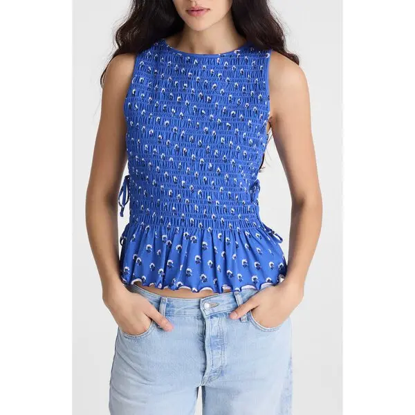 Madewell Smocked Side-tie Tank - Retro Blue