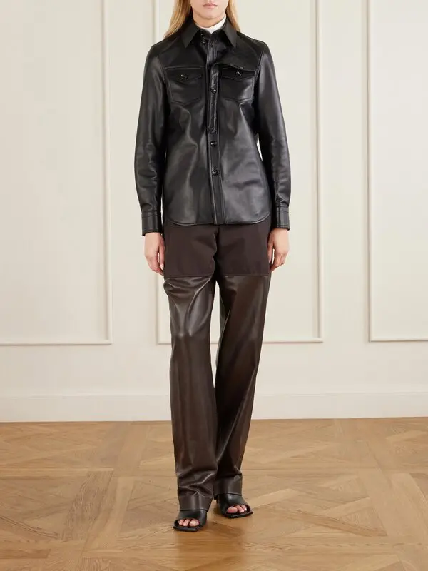Bottega Veneta Leather Shirt With Intrecciato Trim