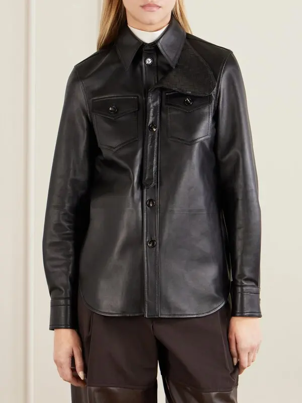 Bottega Veneta Leather Shirt With Intrecciato Trim