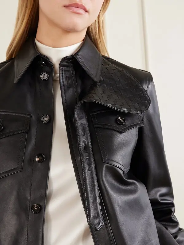 Bottega Veneta Leather Shirt With Intrecciato Trim