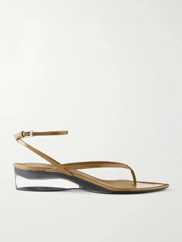 Alaïa Patent Leather And Plexiglass Wedge Sandals - Green