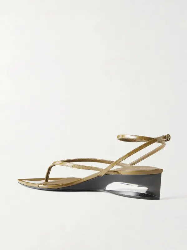 Alaïa Patent Leather And Plexiglass Wedge Sandals - Green