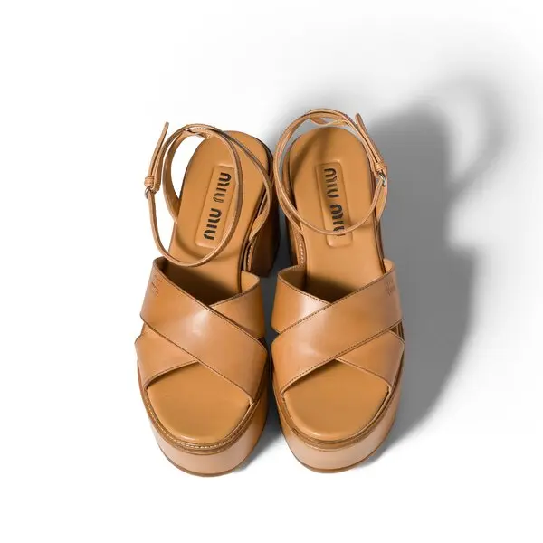 Miu Miu Leather Platform Sandals - Honey