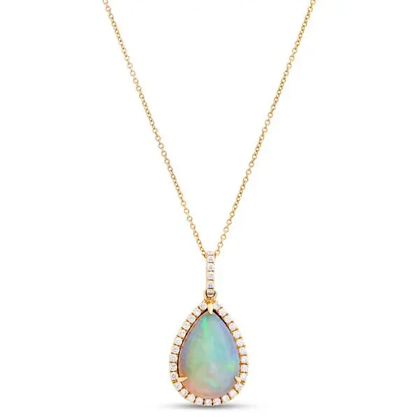 Benbridge Pear-shaped Opal And Diamond Pendant Necklace In 14k Yellow Gold - Multicolored