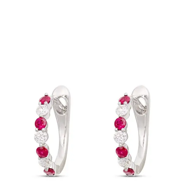 Benbridge Round Ruby And Diamond Hoop Earrings In 14k White Gold - Wg