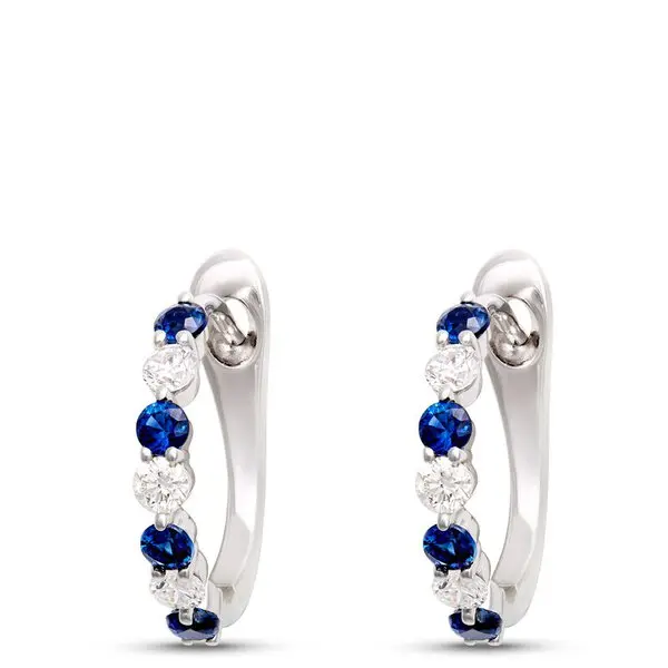 Benbridge Sapphire And Diamond Hoop Earrings In 14k White Gold - Wg
