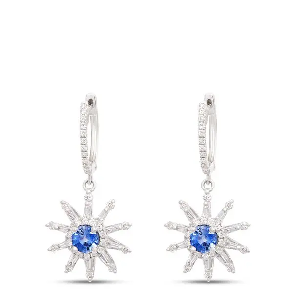 Benbridge Sunburst Sapphire And Diamond Dangle Earrings In 14k White Gold - Wg