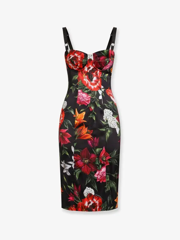 Dolce & Gabbana Floral Print Satin Dress - Black