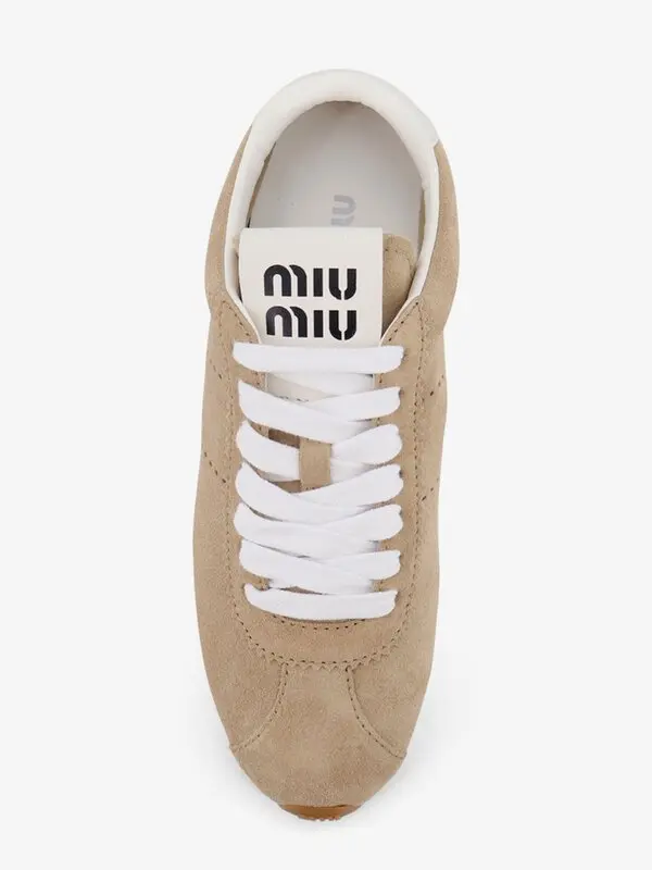 Miu Miu Suede Lace-up Sneakers - Beige
