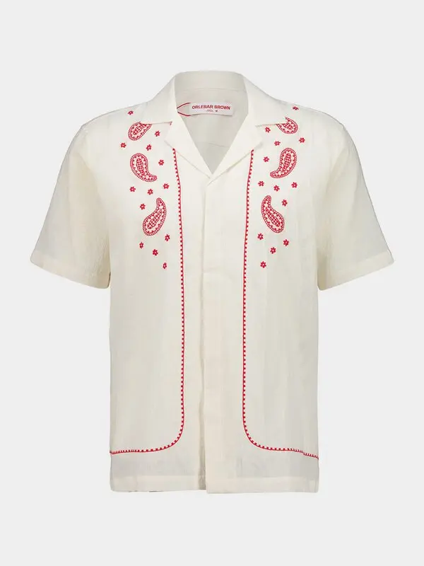 Orlebar Brown White Sand Maitan Embroidered Shirt - Red