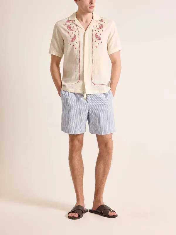 Orlebar Brown White Sand Maitan Embroidered Shirt - Red