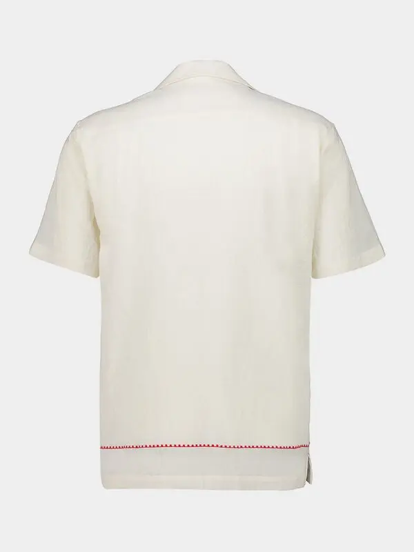 Orlebar Brown White Sand Maitan Embroidered Shirt - Red