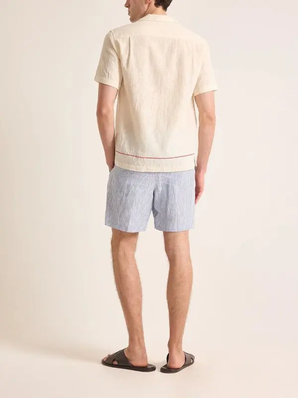 Orlebar Brown White Sand Maitan Embroidered Shirt - Red