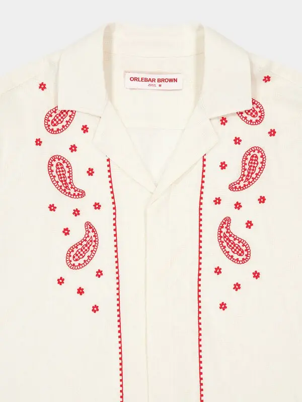 Orlebar Brown White Sand Maitan Embroidered Shirt - Red