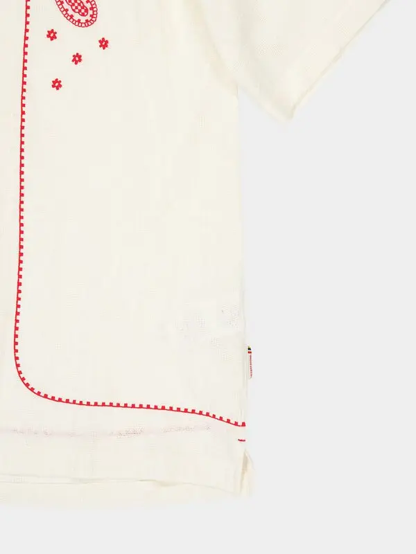 Orlebar Brown White Sand Maitan Embroidered Shirt - Red