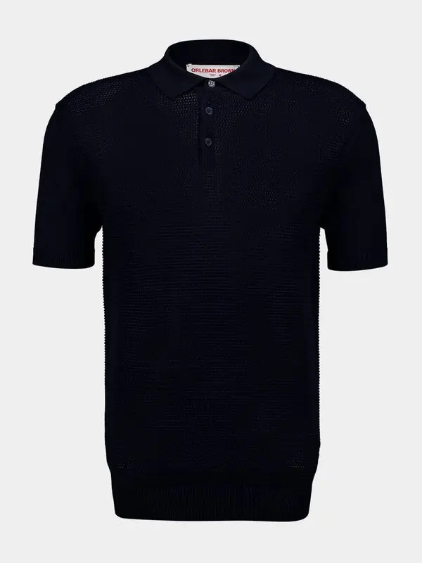 Orlebar Brown Night Iris Burnham Knit Polo Shirt - Blue