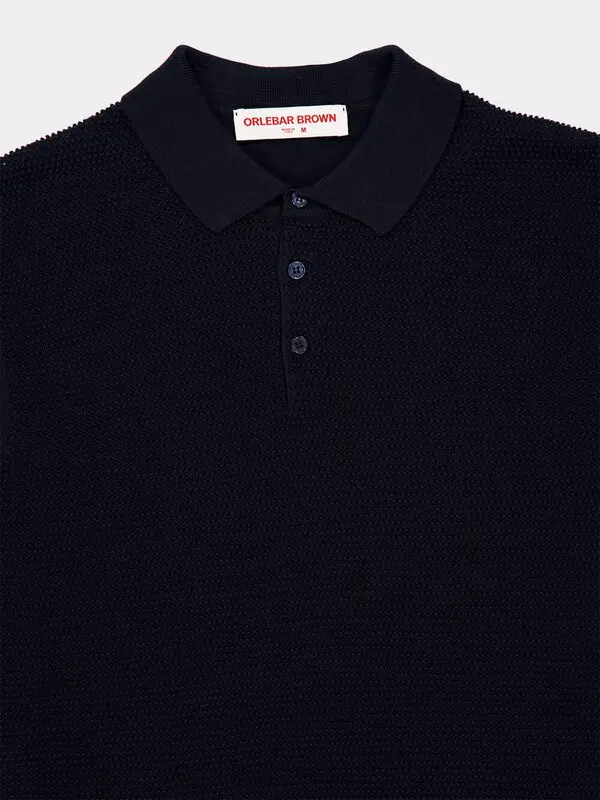 Orlebar Brown Night Iris Burnham Knit Polo Shirt - Blue