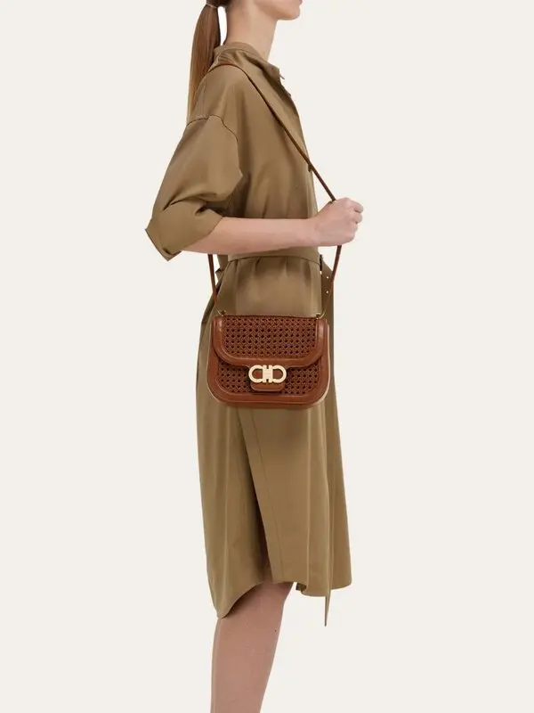 FERRAGAMO Woven Gancini Crossbody Mini Bag - Brown