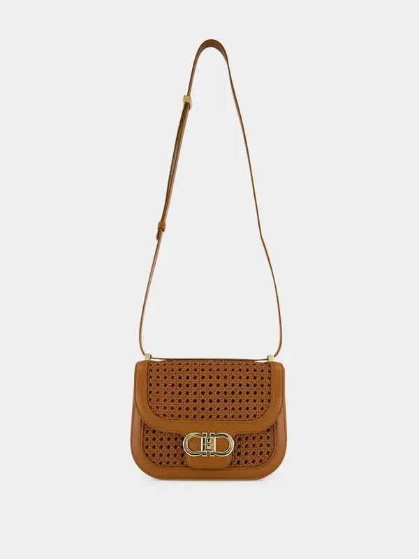 FERRAGAMO Woven Gancini Crossbody Mini Bag - Brown