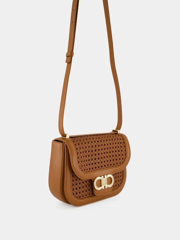 FERRAGAMO Woven Gancini Crossbody Mini Bag - Brown