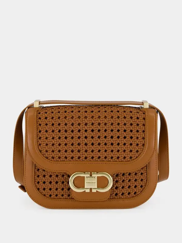 FERRAGAMO Woven Gancini Crossbody Mini Bag - Brown