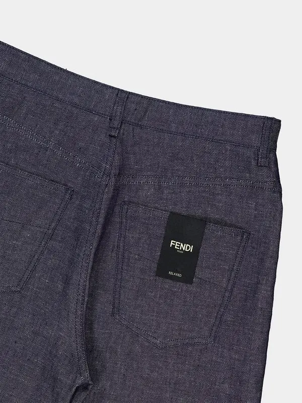 Fendi Dark Wash Wide Leg Jeans - Blue