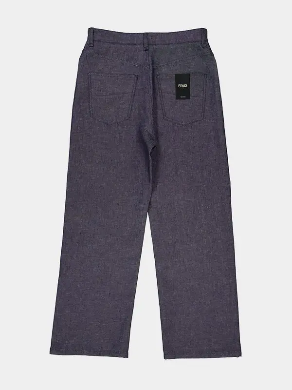 Fendi Dark Wash Wide Leg Jeans - Blue