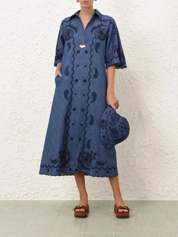 Zimmermann Railway Aster Embroidered Midi Dress - Blue