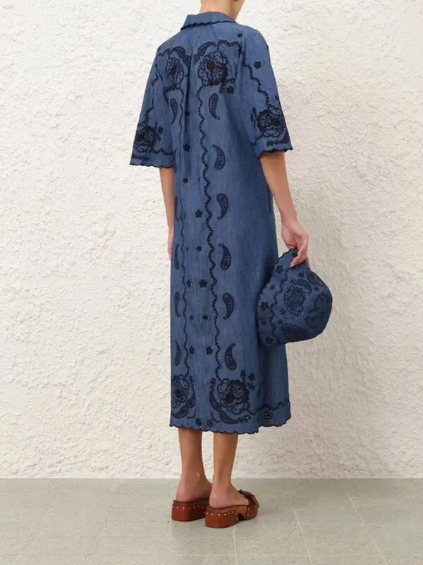 Zimmermann Railway Aster Embroidered Midi Dress - Blue