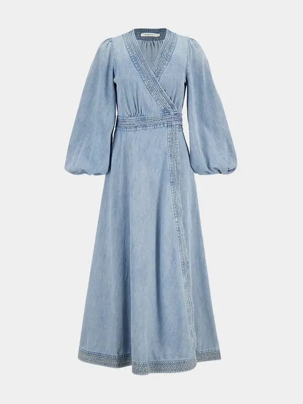 Zimmermann Skylark Indra Denim Midi Dress - Blue