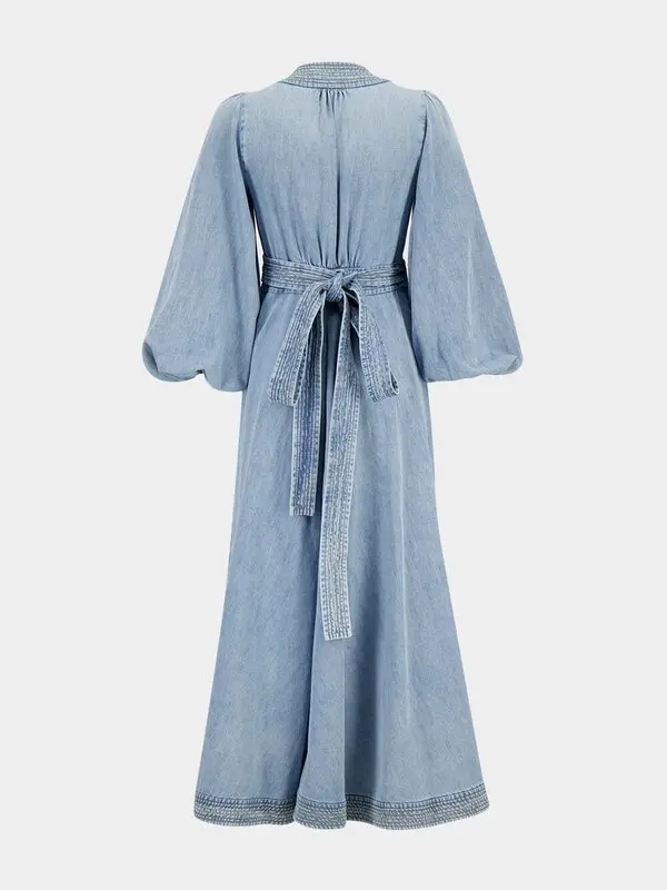 Zimmermann Skylark Indra Denim Midi Dress - Blue