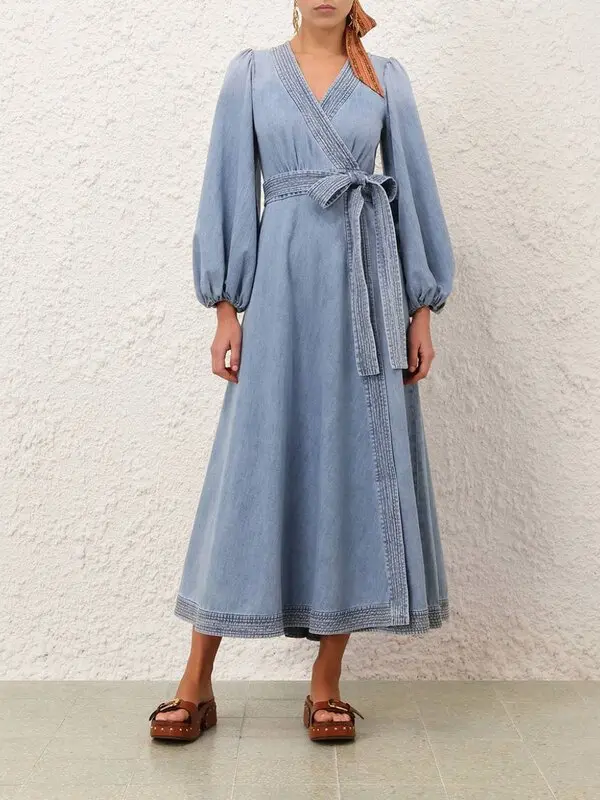 Zimmermann Skylark Indra Denim Midi Dress - Blue